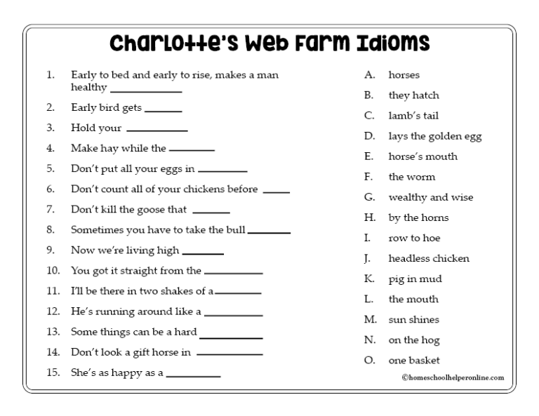 Charlotte's Web Unit Study "Just the Printables" - Homeschool Helper Online