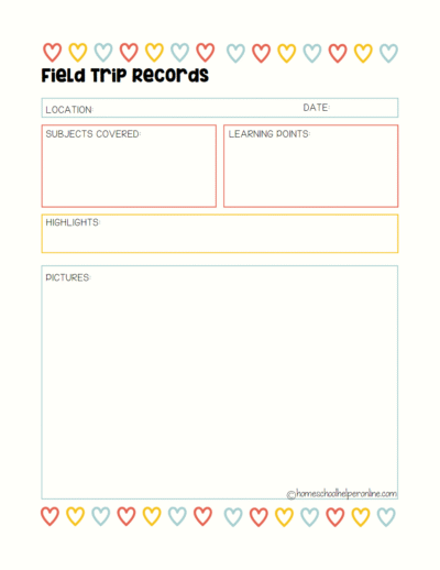 Printable Field Trip Record Form - Homeschool Helper Online