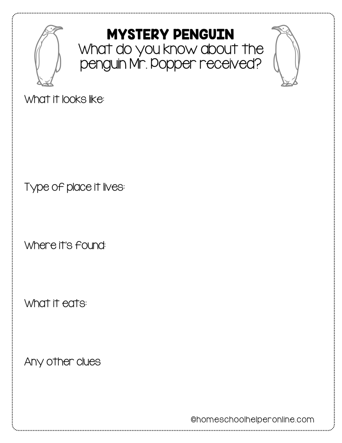 Mr. Popper's Penguins Unit Study for Elementary - Homeschool Helper Online