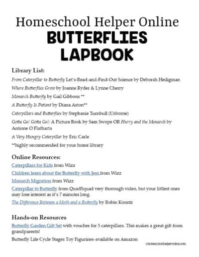 Butterflies Lapbook for Early Learners - Homeschool Helper Online