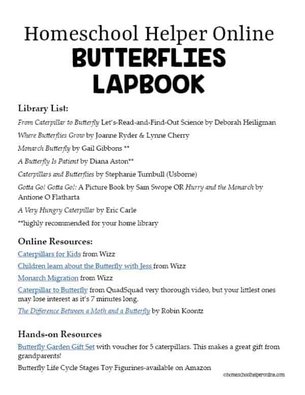 Butterflies Lapbook for Early Learners - Homeschool Helper Online