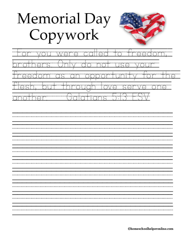 Memorial Day Quotes Copywork for 2nd to 8th Grades – Homeschool Helper ...